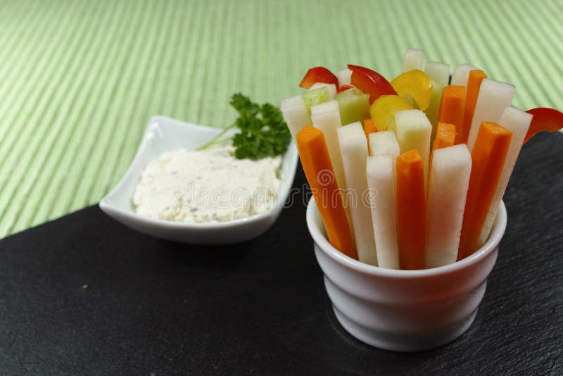 Healthy Snacks - Vegetable Sticks and Dip Stock Image - Image of ...