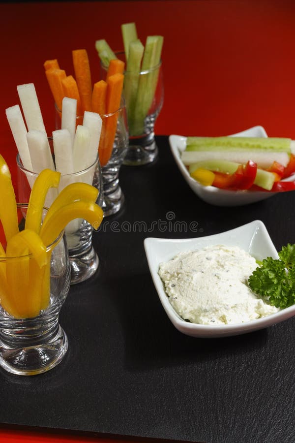Healthy Snacks - Vegetable Sticks and Dip Stock Photo - Image of ...