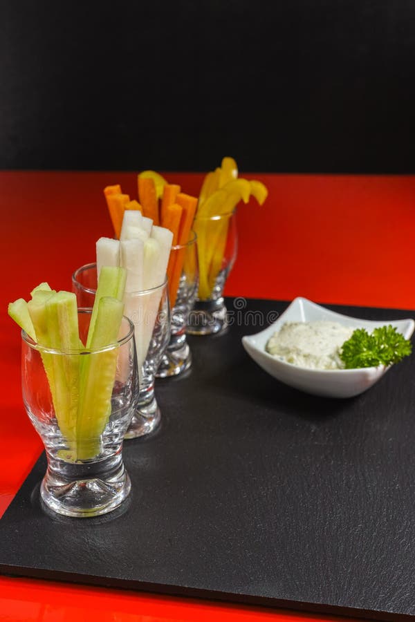 Healthy Snacks - Vegetable Sticks and Dip Stock Image - Image of design ...