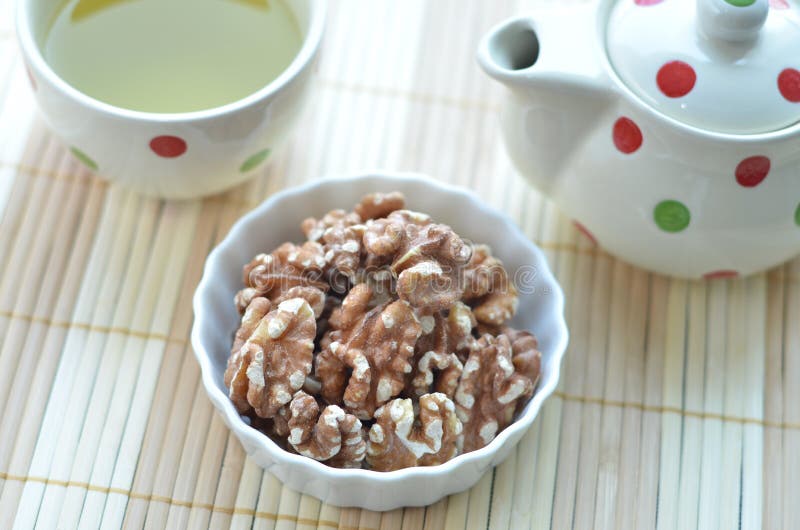 Healthy Snacks (Walnut and Green Tea) Stock Image - Image of fruit ...