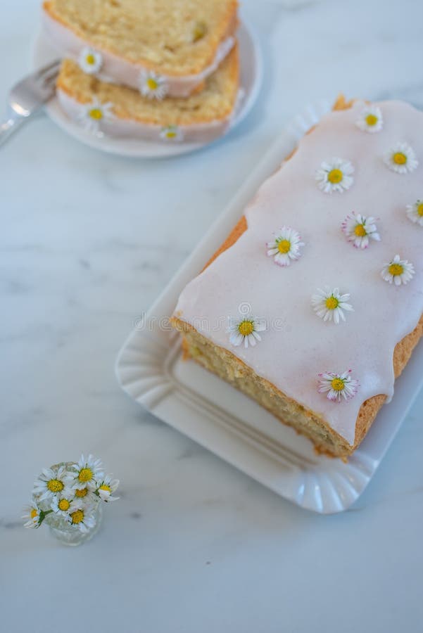 Healthy Spring Sponge Cake with Vanilla and Flowers Stock Image - Image ...