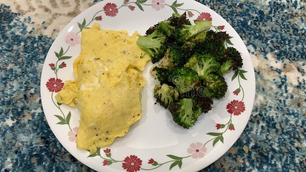 Healthy Steam Broccoli with Egg Omelette Breakfast Stock Photo - Image ...