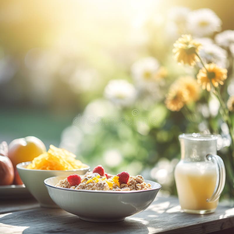 Healthy Summer Breakfast in Garden. Created with Generative Ai Stock ...