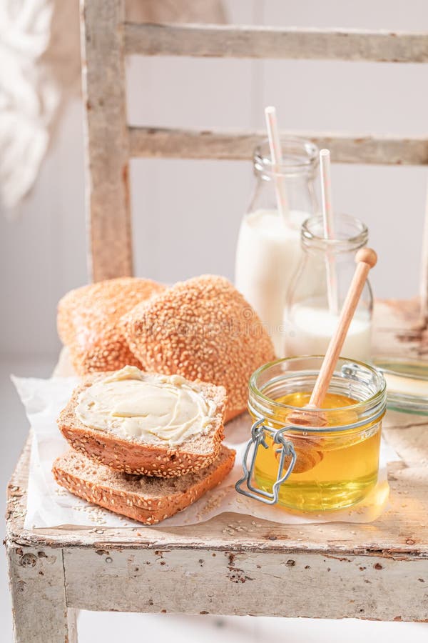 Healthy and Sweet Wheat Buns in Rustic Kitchen Stock Image - Image of ...