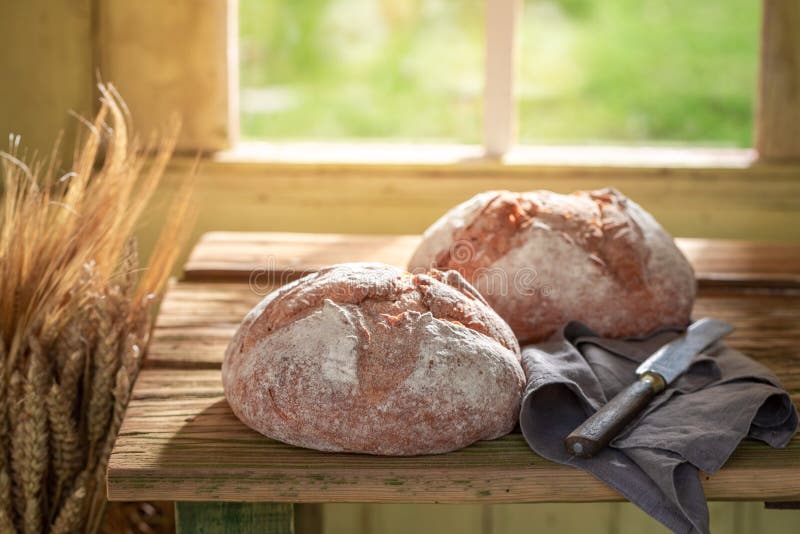Healthy and Tasty Loaf of Bread on Rustic Table Stock Image - Image of ...