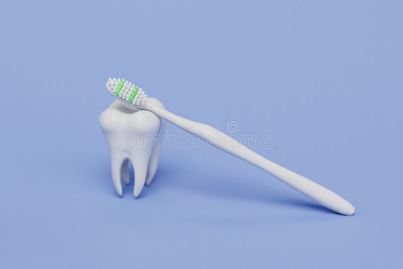 Healthy Teeth Concept, Tooth Model with Toothbrush on Blue Background ...