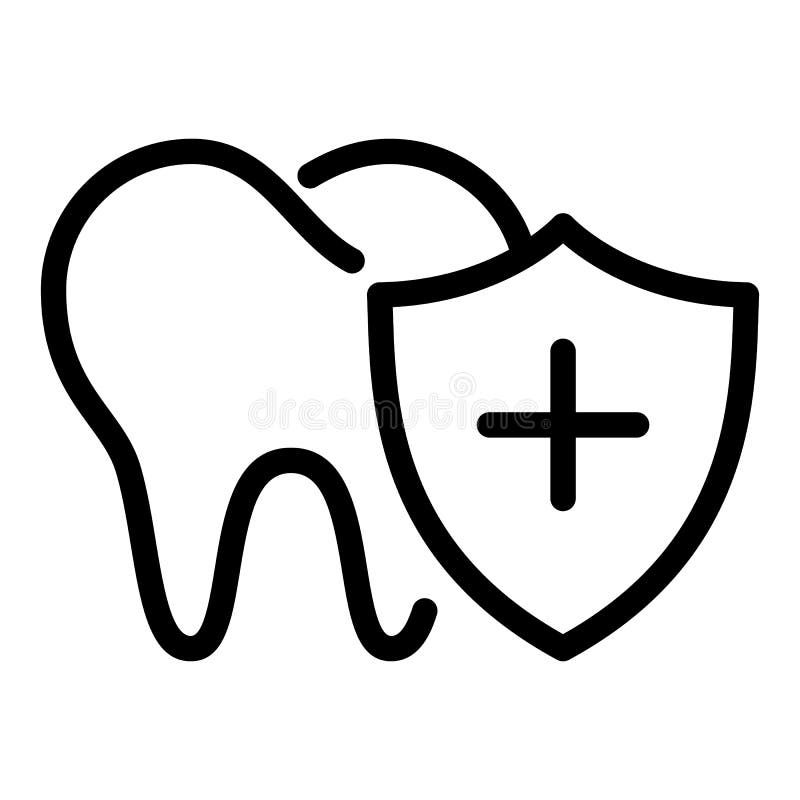 Healthy Tooth and Shield Outline Icon. Anti-caries Protection Vector ...