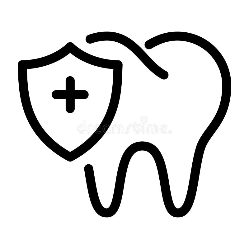 Healthy Tooth and Shield Outline Icon. Anti-caries Protection Vector ...
