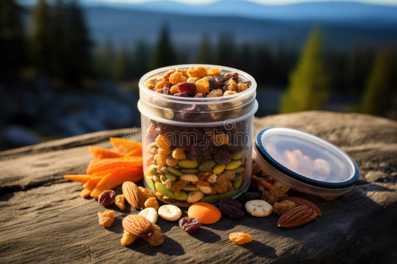Healthy Trail Mix Snack in a Reusable Container Stock Illustration ...