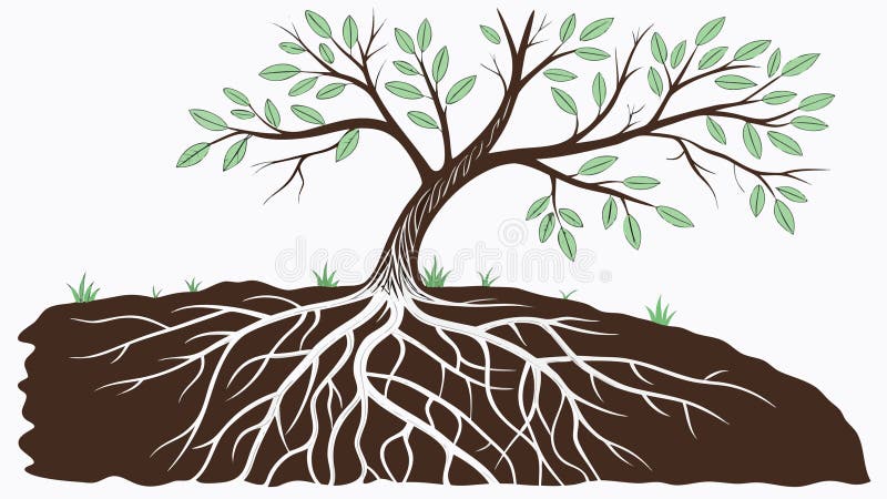Healthy Tree with Exposed Roots, Strong Foundation and Growth, Vector ...