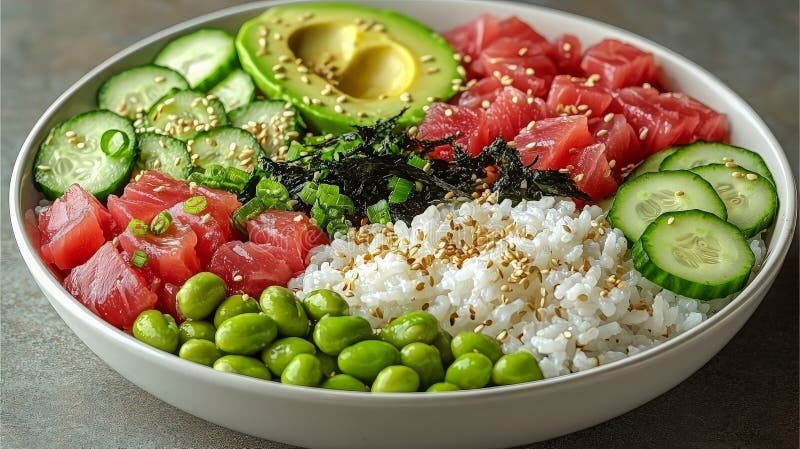 Healthy Tuna Poke Bowl on Plate Stock Image - Image of tuna, dish ...