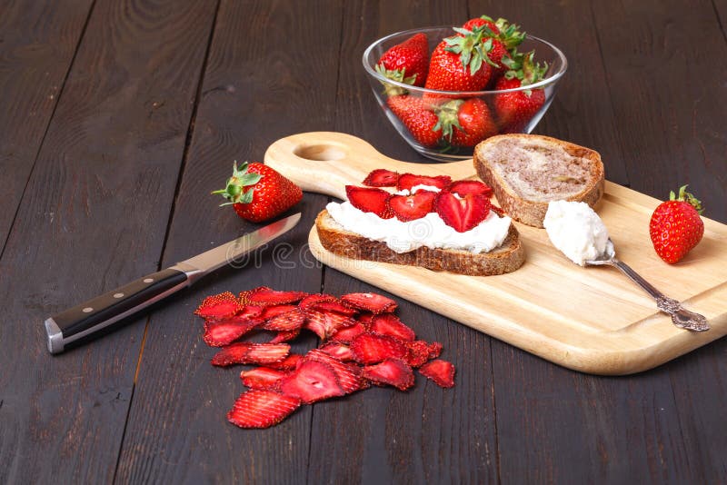 Healthy Useful Snack with Strawberry Chips and Homemade Cheese Stock ...