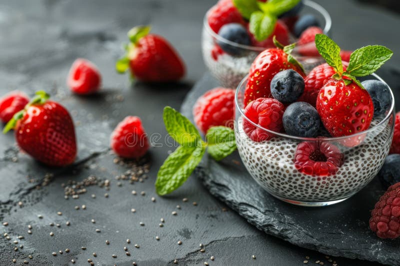 Healthy Vanilla Chia Pudding in a Glass with Fresh Berries. Stock Image ...