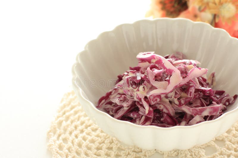 Purple Cabbage Mixed with Mayonnaise Stock Photo - Image of view, space ...