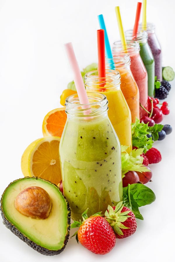 Healthy Vegetable And Fruit Smoothies In Bottles Stock Image Image Of