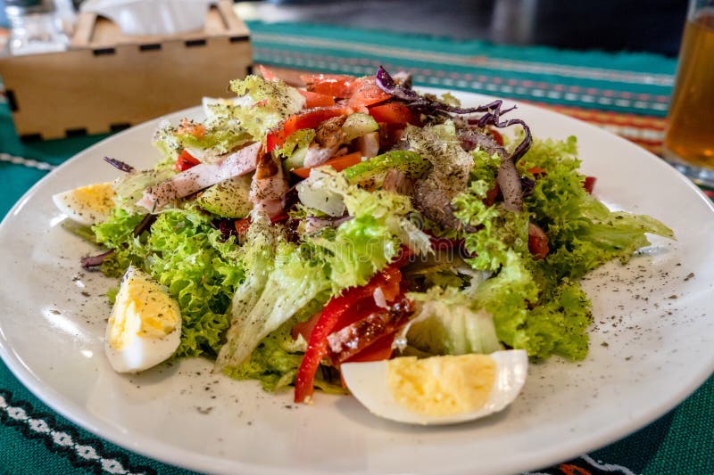 A Healthy Vegetable Salad in White Plate. a Diet Menu Stock Photo ...