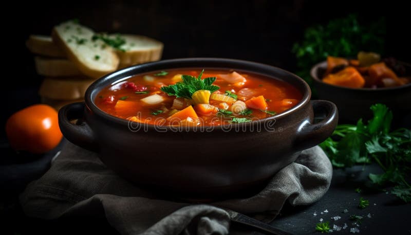 Healthy Vegetable Soup on Rustic Wooden Table Generated by AI Stock ...