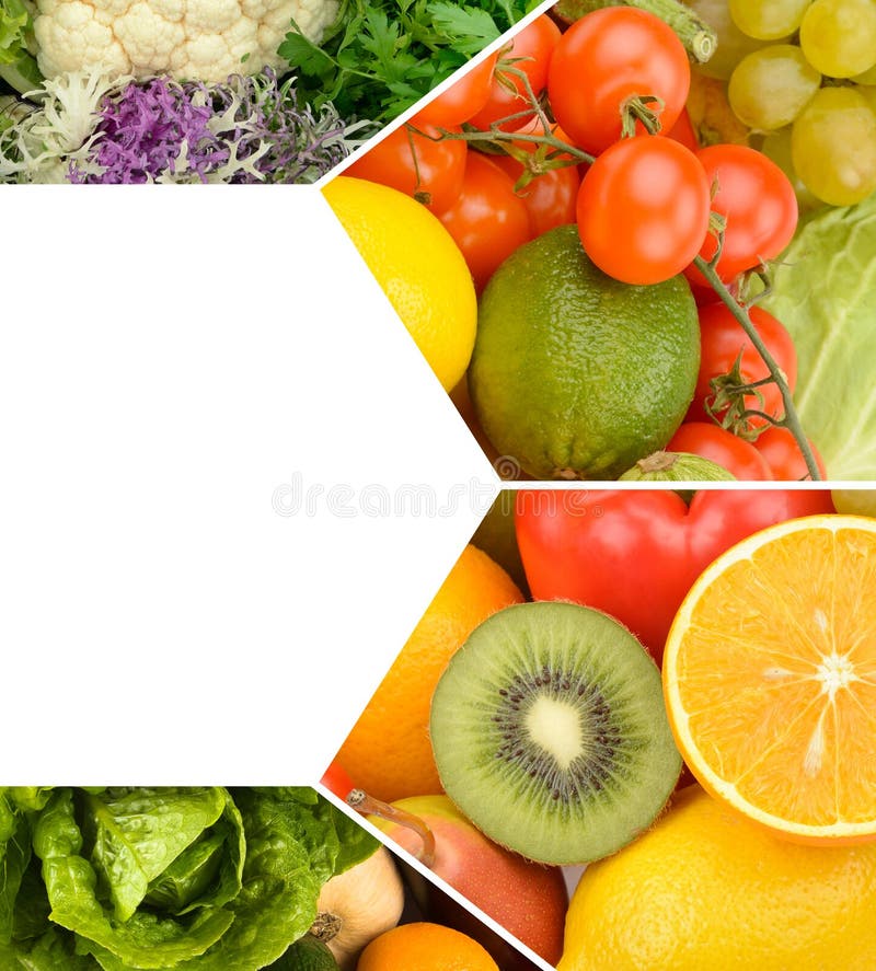 Healthy Vegetables and Fruit Food - Collage. Free Space for Text Stock ...