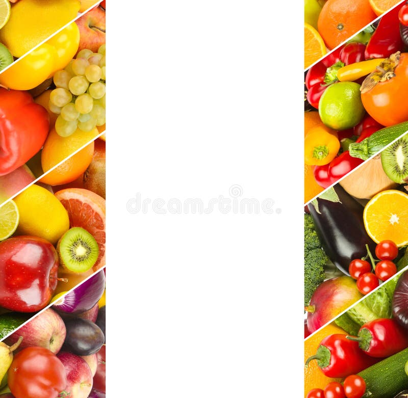 Healthy Vegetables and Fruit Food - Collage. Free Space for Text Stock ...