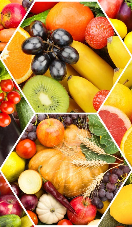 Healthy Vegetables and Fruit Food - Collage. Mosaic Pattern Stock Photo ...