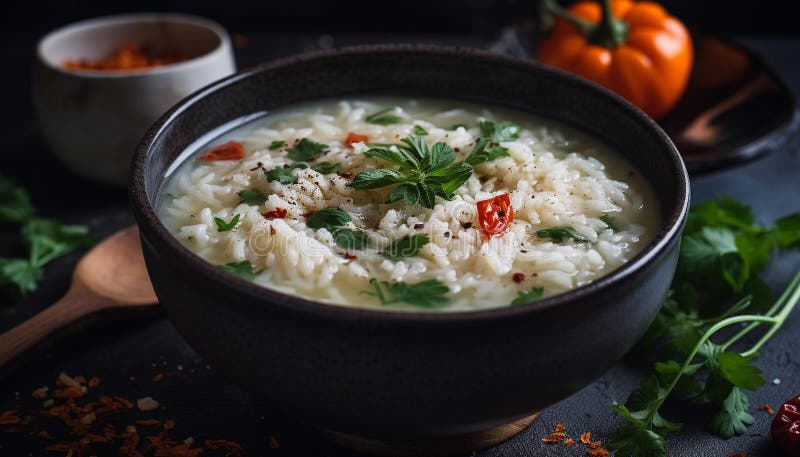 Healthy Vegetarian Risotto with Fresh Cilantro and Steamed Basmati Rice ...