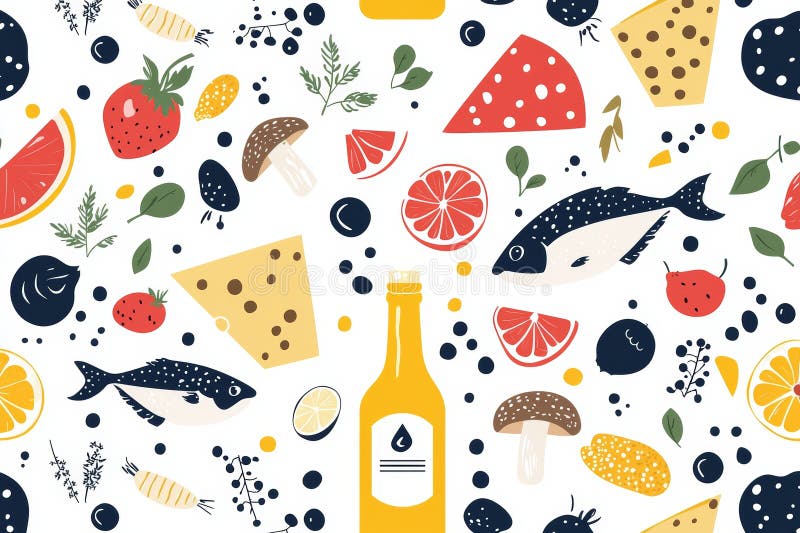 A Healthy Vitamin Based Food Pattern on a Seamless Background. a ...