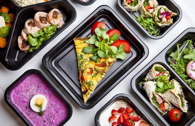 Healthy Well Balanced Catering Meal for Take Away Stock Image - Image ...