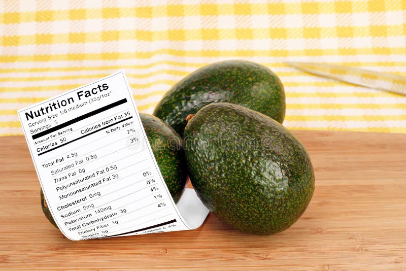 Healthy Whole Avocados with Nutrition Label Stock Image - Image of ...