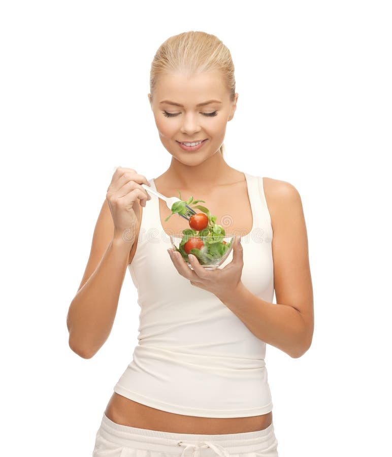 Healthy Woman Holding Bowl With Salad Stock Image Image Of Nourish