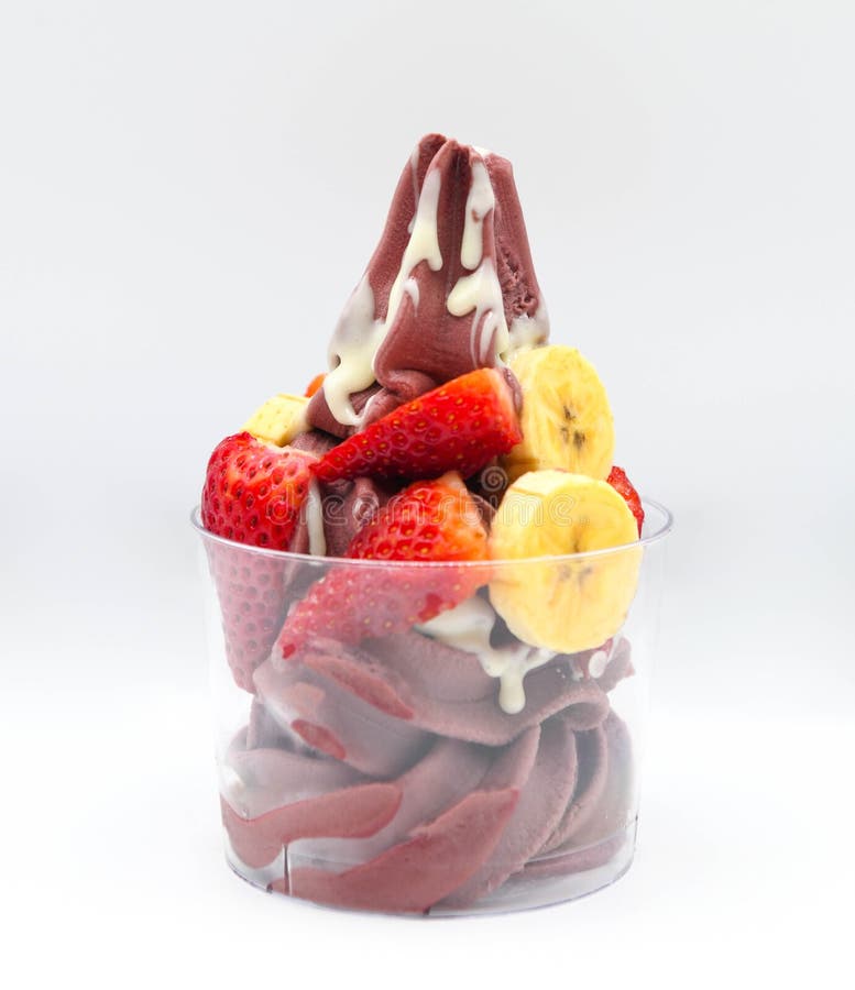 Healthy Yogurt and Açai Ice Cream in a Waffle Cone Stock Photo - Image ...