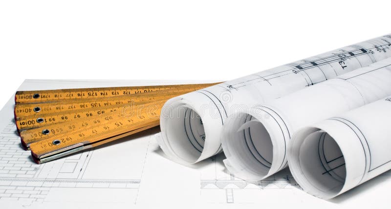 Heap of Architect Design and Project Drawings Stock Image - Image of ...