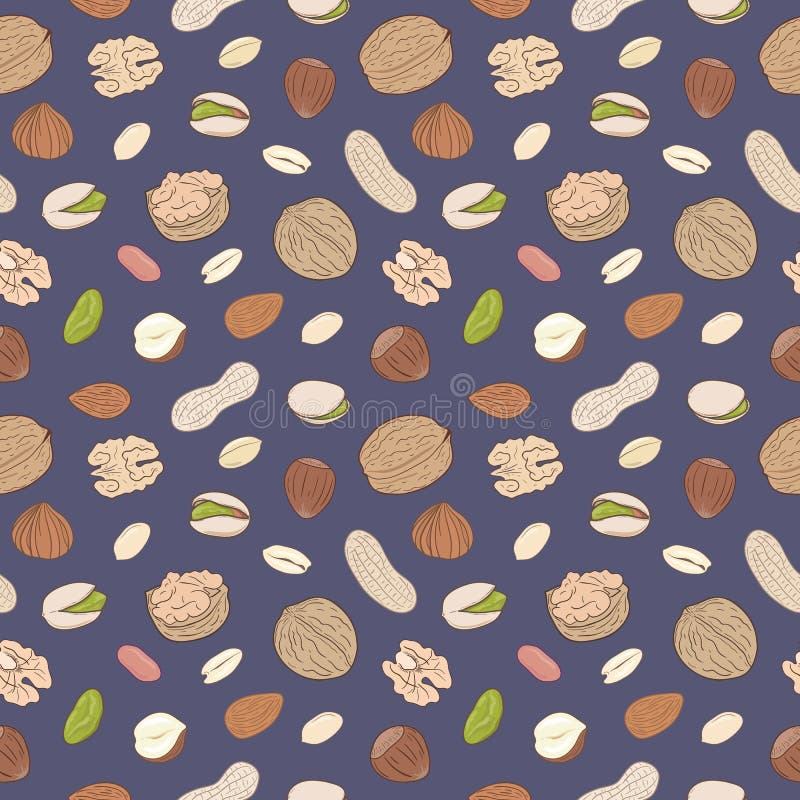 Heap of Assorted Nuts. Seamless Hand Drawn Vector Pattern Stock Vector ...