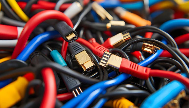 Heap of Assorted Used Tech Cables, Connectors, Plugs. Cables Include ...