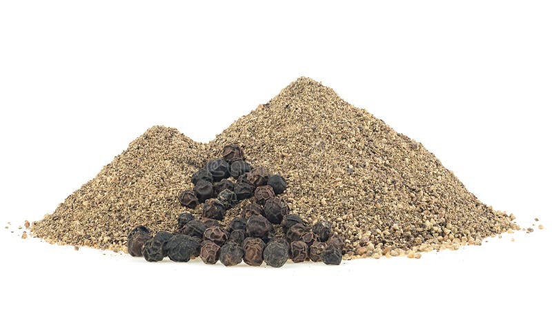 Heap of Black Ground Pepper and Black Peppercorns Isolated on White ...