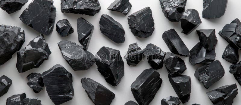 Heap of Black Rocks on White Table Stock Photo - Image of mineral ...