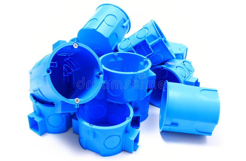 Heap of Blue Electrical Boxes on White Background Stock Photo - Image ...