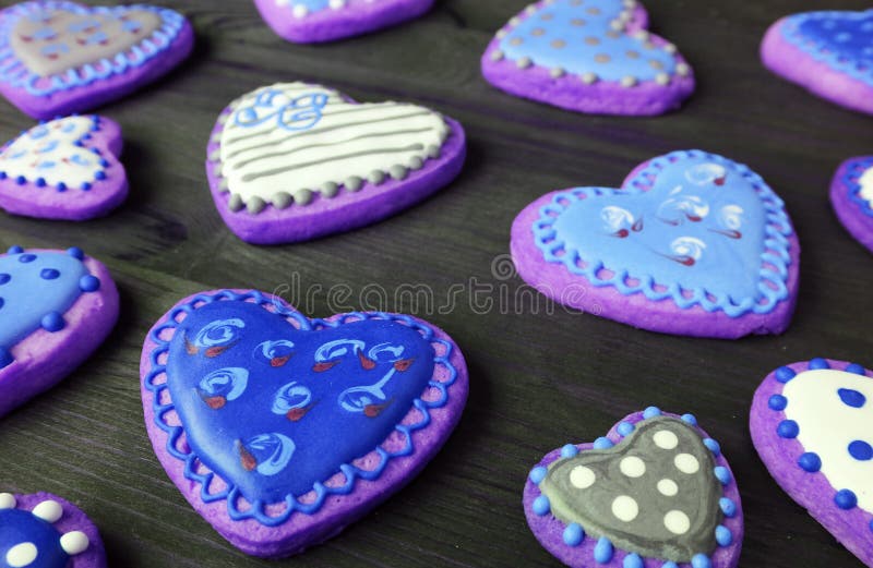 Blue and Purple Heart Shaped with Beautiful Patterned Royal Icing ...