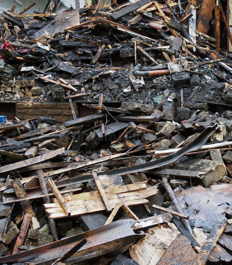 Large Destroyed Collapsing Building with Exposed Walls and Smashed ...