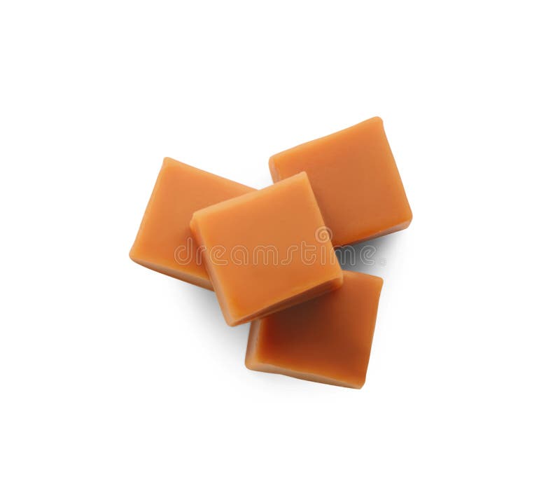 Heap of Caramel Candies on White Background, Top View Stock Image ...