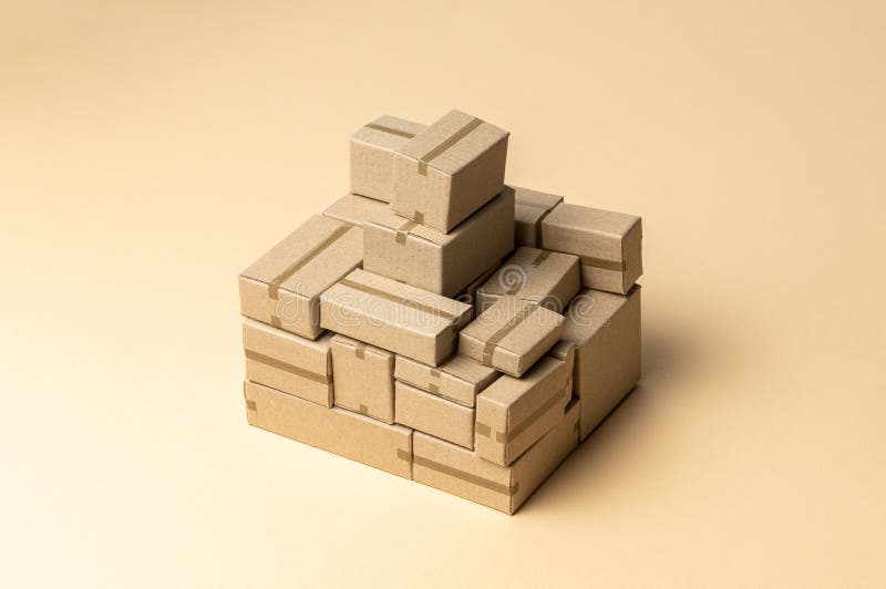 Heap Cardboard Boxes on a Brown Background Stock Image - Image of ...