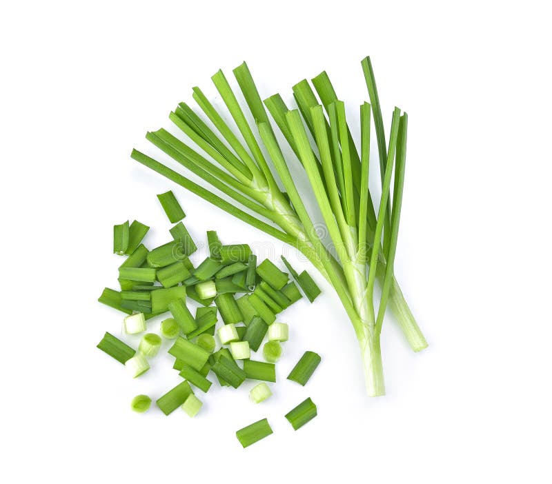 Heap of Chopped Spring Onions Isolated on White Background.top View ...