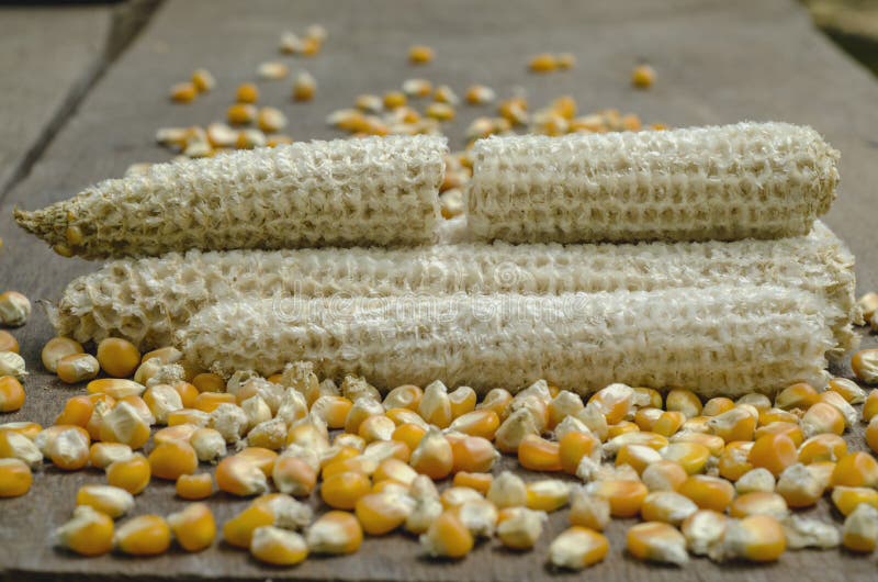 Heap of Cob and Kernels Corn on Wood Stock Photo - Image of background ...