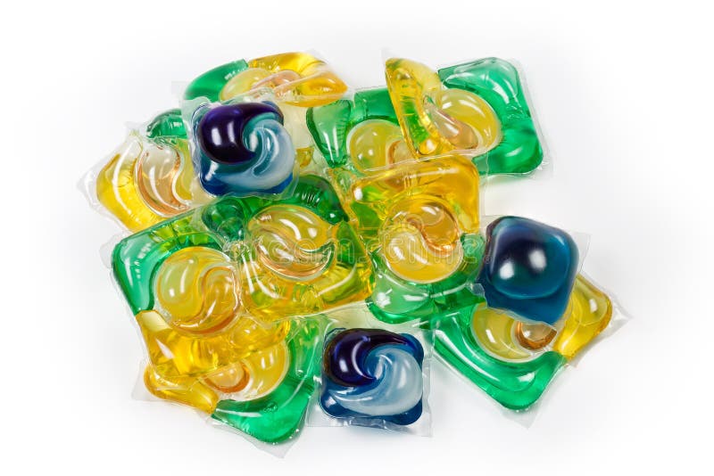 Heap of Colored Laundry Detergent Capsules on a White Background Stock ...