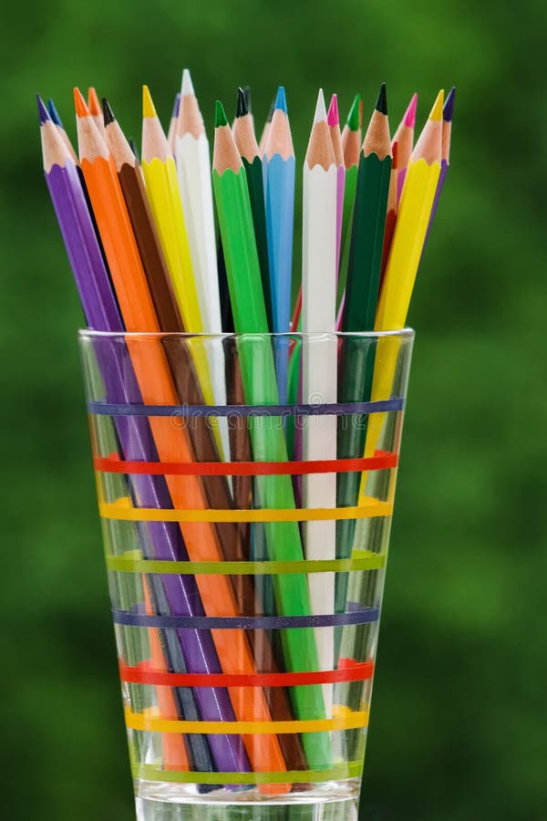 Heap of Colored Pencils in a Glass. Stock Image - Image of green ...