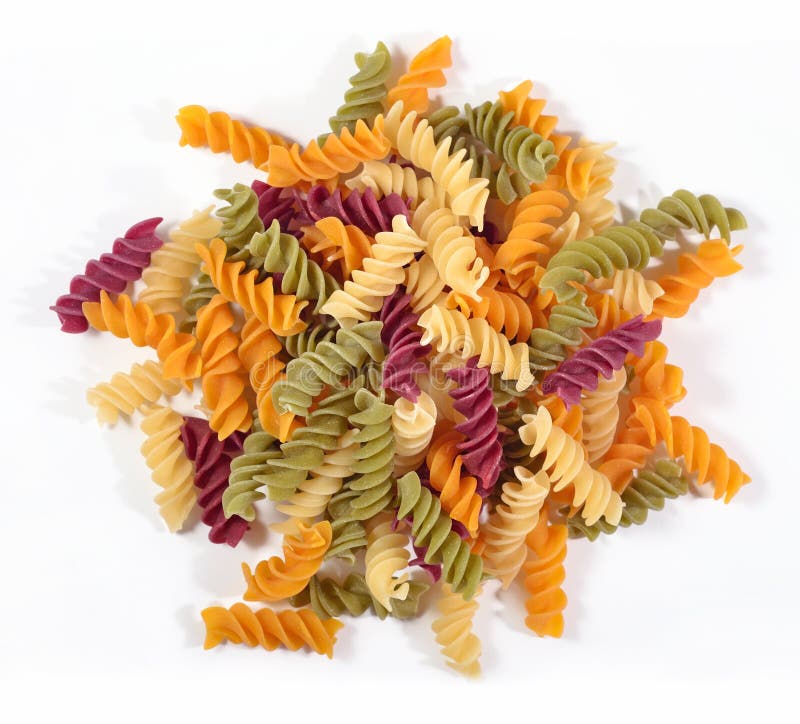 Heap of Colored Uncooked Italian Pasta Fusilli on a White Stock Image ...