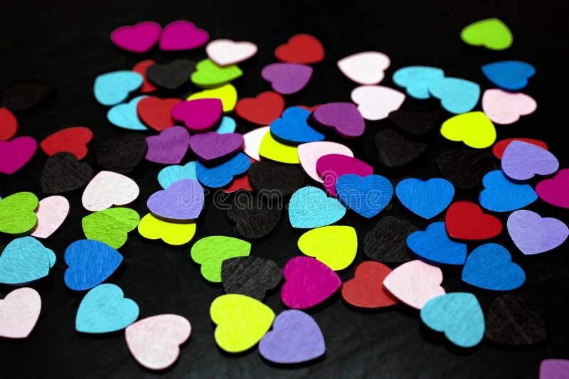 Heap of Colorful Small Hearts on Black Background Stock Image - Image ...