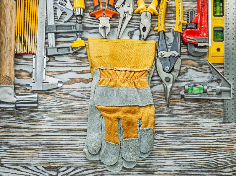 Heap of Construction Tooling on Wooden Board Stock Image - Image of ...