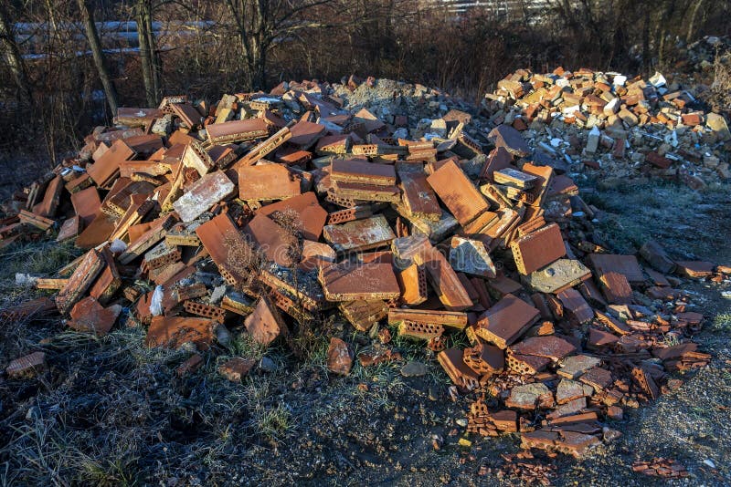 Heap of Construction Waste, Concrete and Brick Stock Image - Image of ...