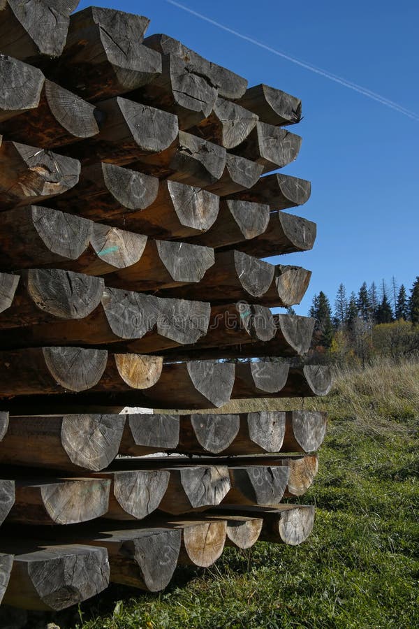 Construction Wooden Logs for House Building Stock Photo - Image of ...