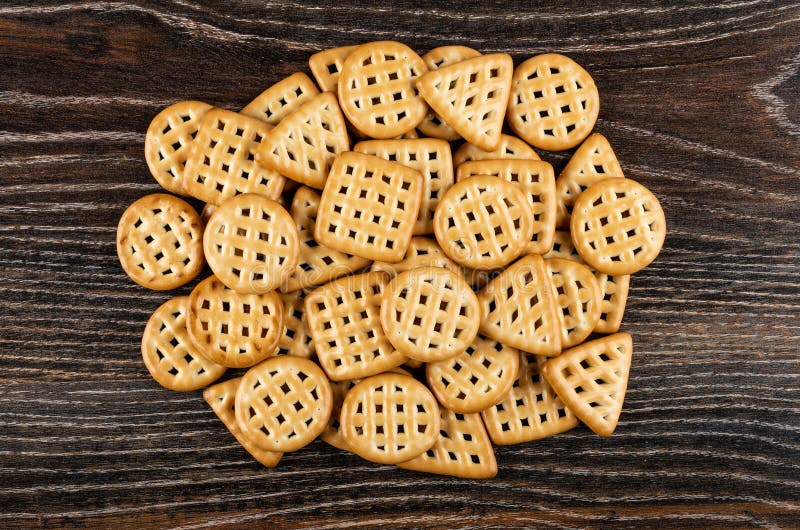 Heap of Cookies Different Shape on Wooden Table. Top View Stock Image ...